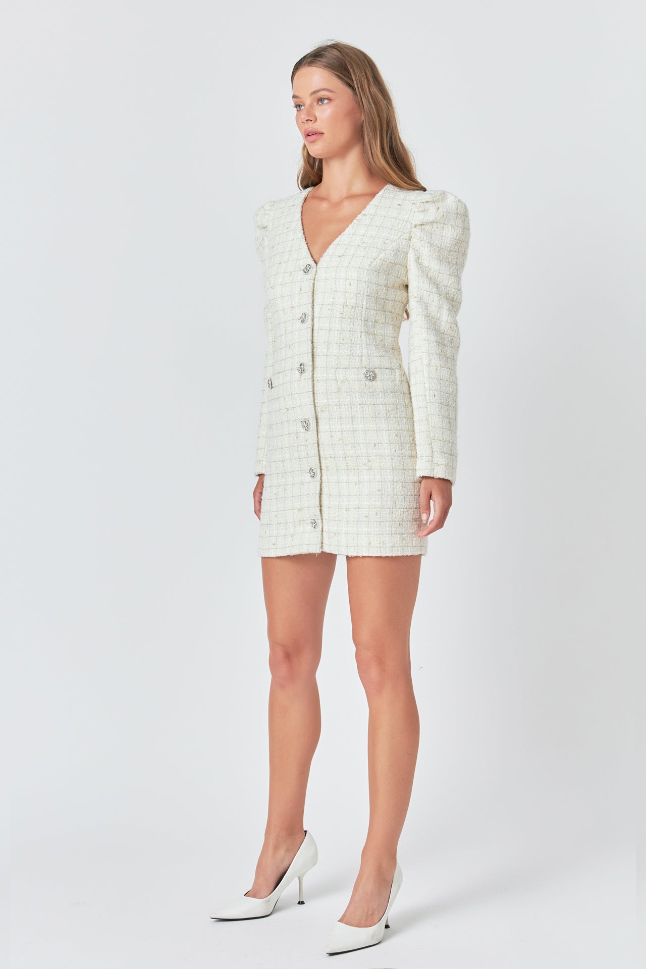 Premium Long-Sleeve Tweed Mini Dress – Endless Rose