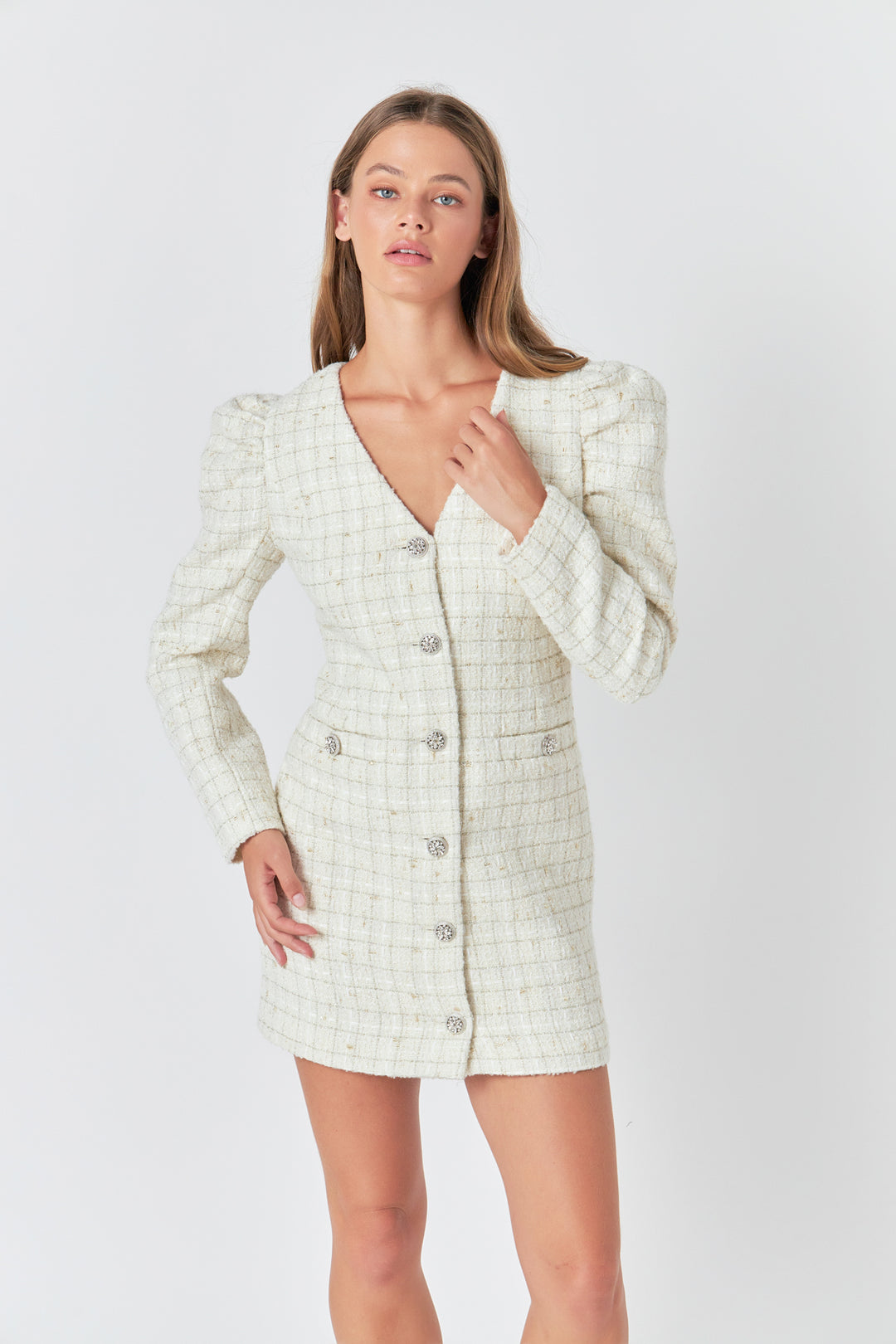 Premium Long-Sleeve Tweed Mini Dress – Endless Rose
