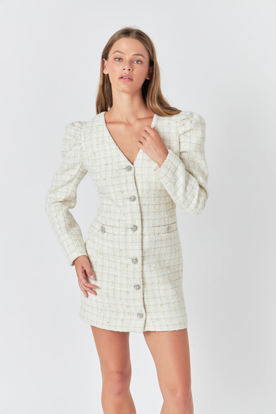 Premium Long-Sleeve Tweed Mini Dress – Endless Rose