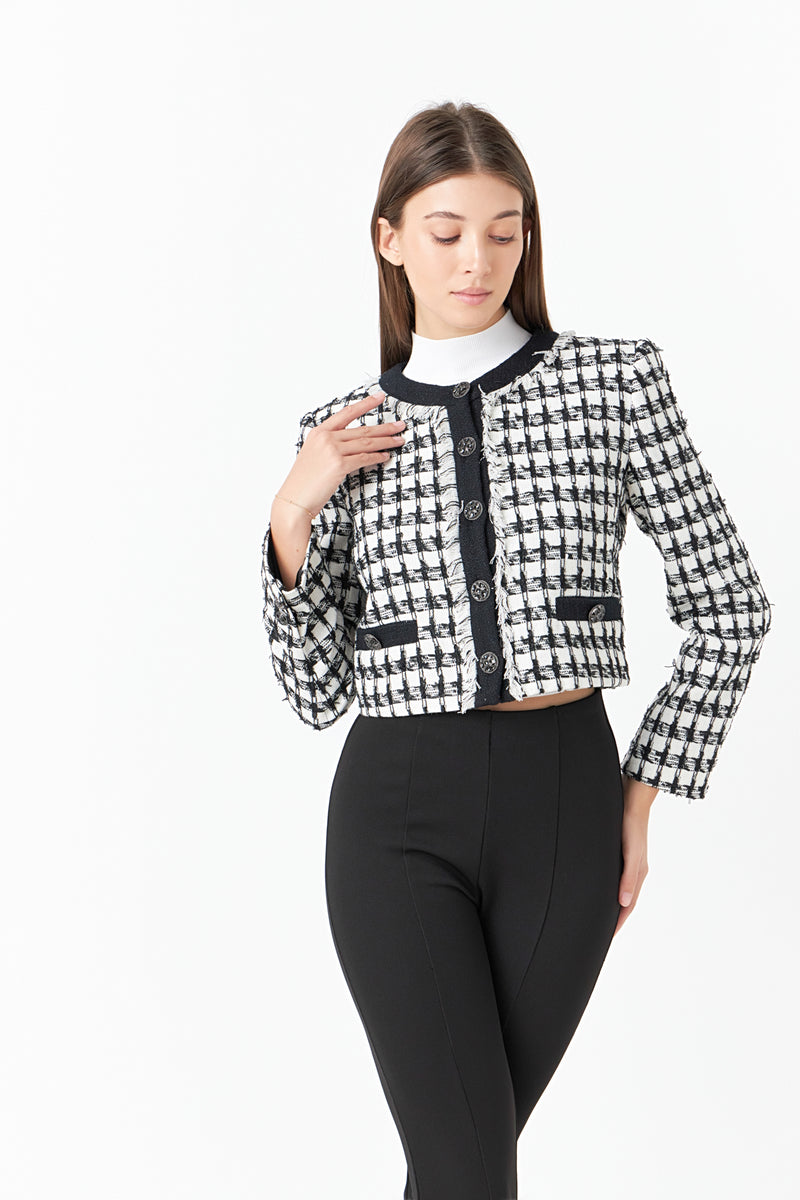 Premium Cropped Tweed Jacket With Fringe – Endless Rose