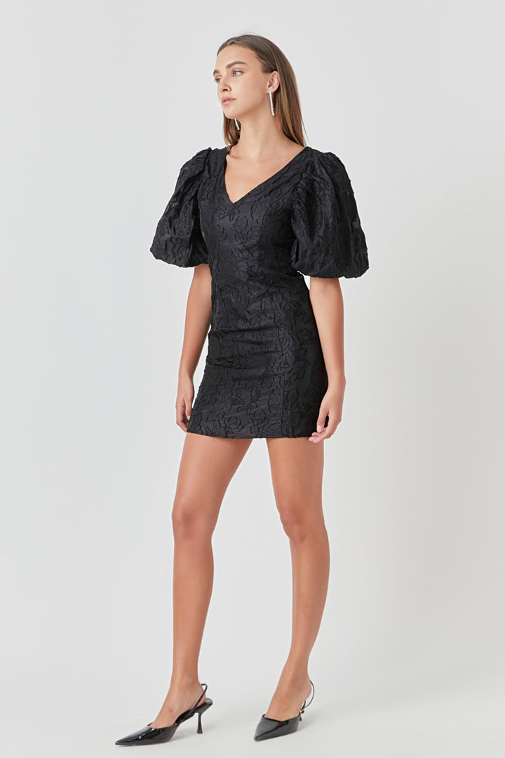 Floral Jacquard Puff Sleeve Mini Dress – Endless Rose