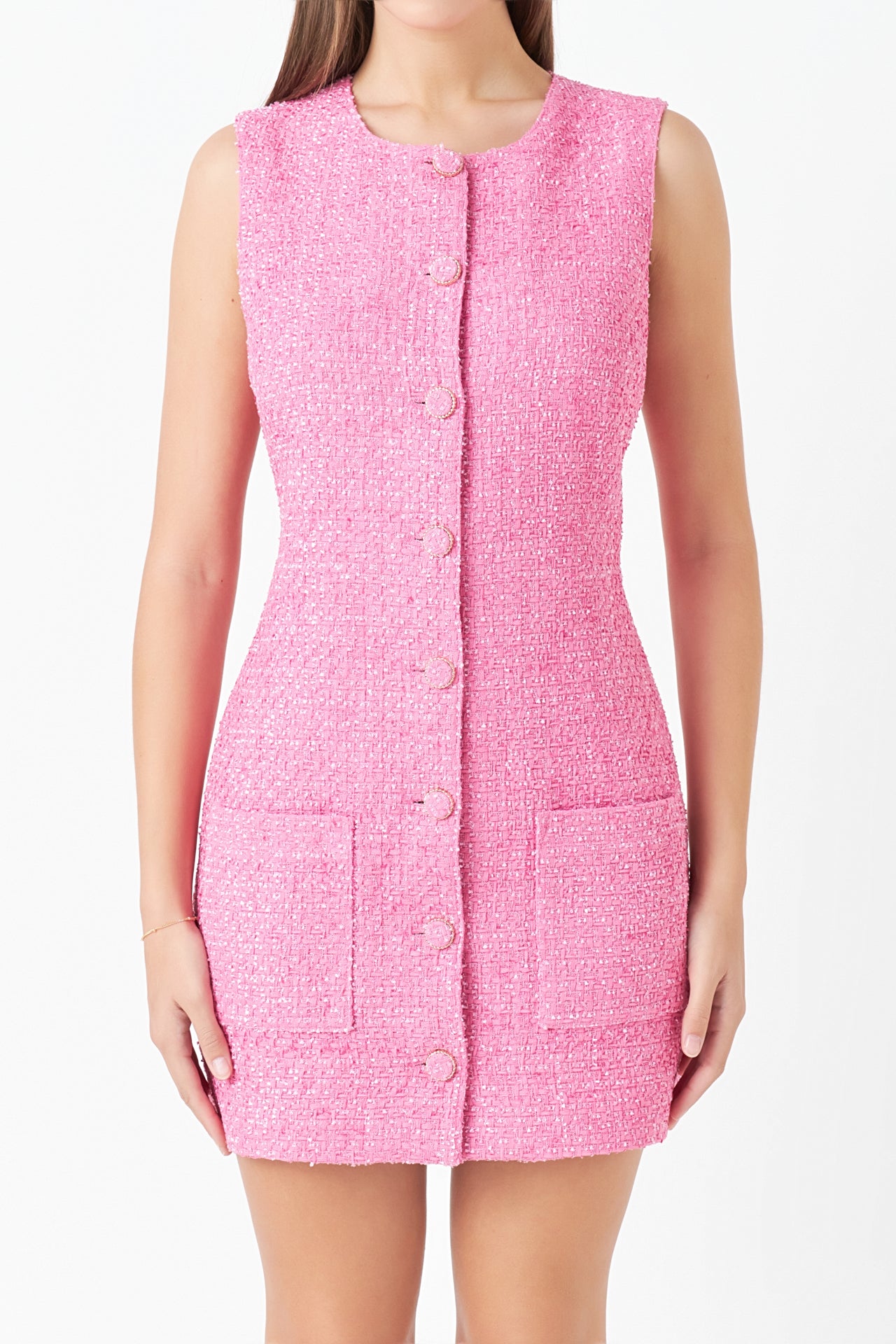 Sleeveless Tweed Mini Dress – Endless Rose