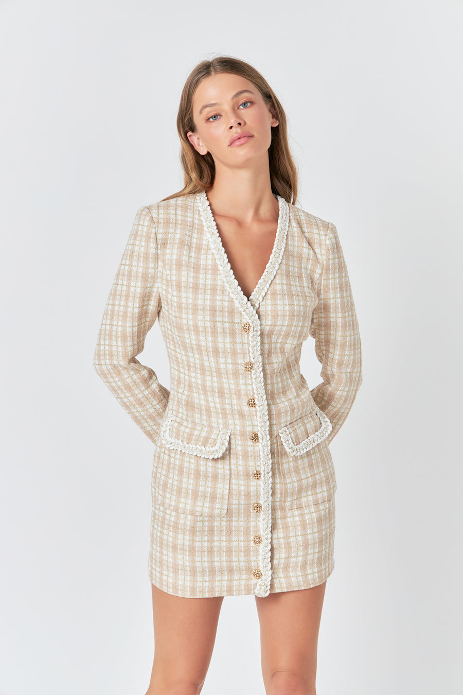 Premium Long Sleeve Tweed Mini Dress – Endless Rose