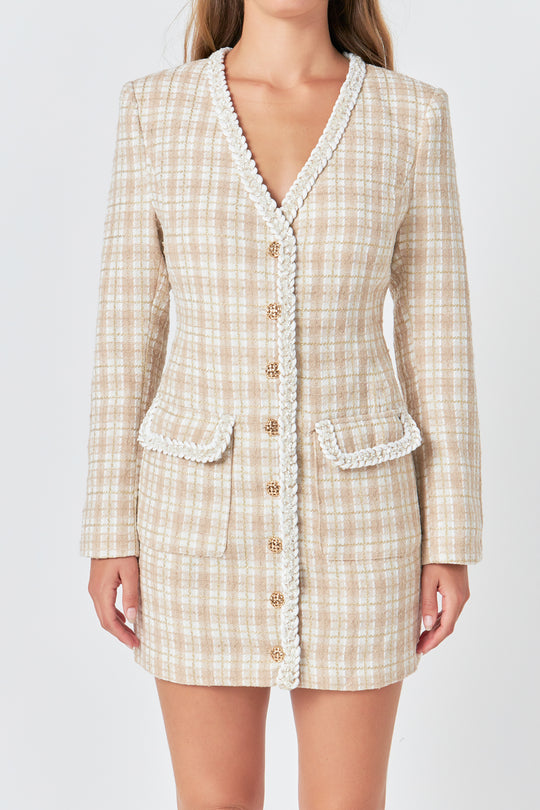 Premium Long Sleeve Tweed Mini Dress – Endless Rose