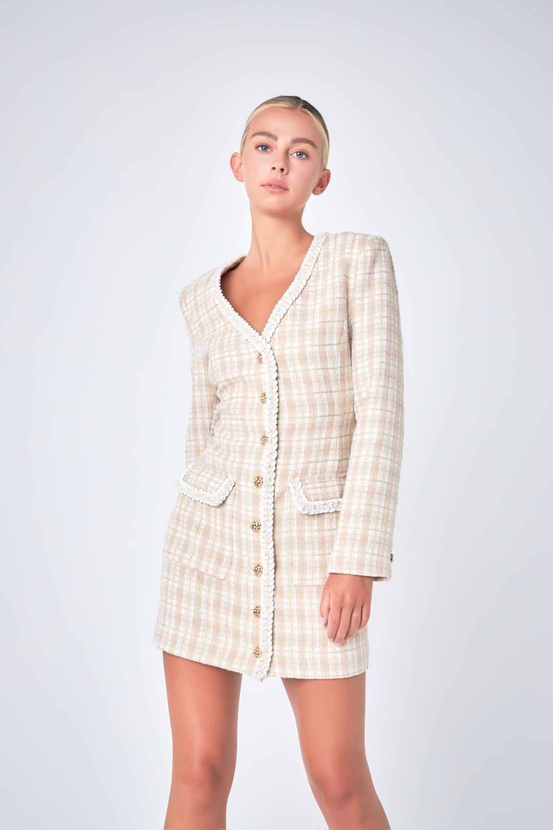 Premium Long Sleeve Tweed Mini Dress – Endless Rose