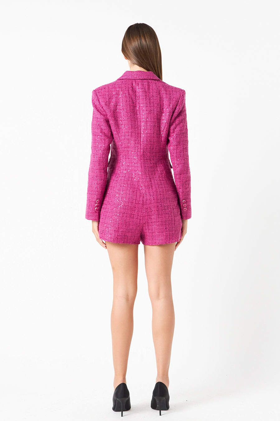 Premium Sequin Tweed Blazer Romper – Endless Rose