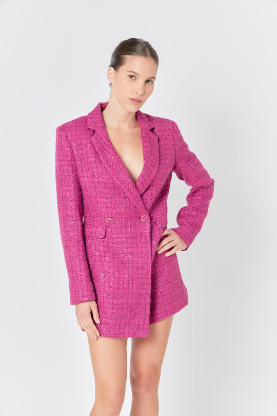 Premium Sequin Tweed Blazer Romper – Endless Rose