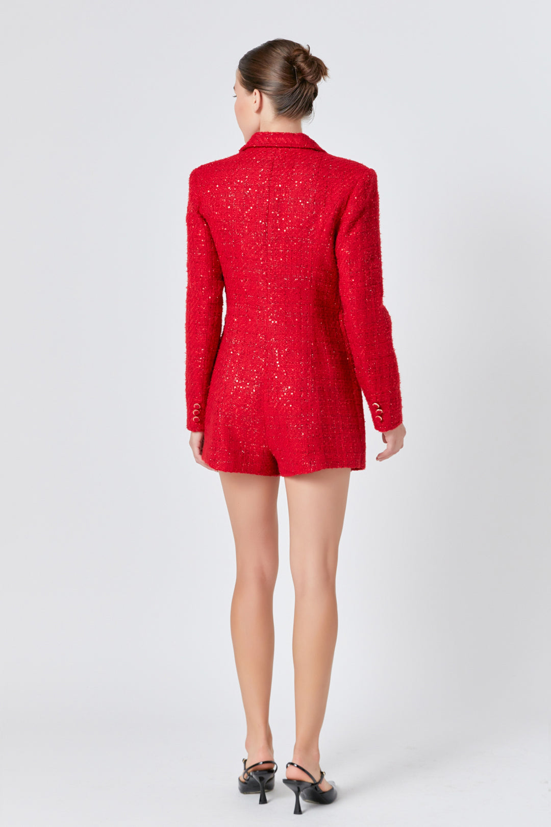 Premium Sequin Tweed Blazer Romper – Endless Rose